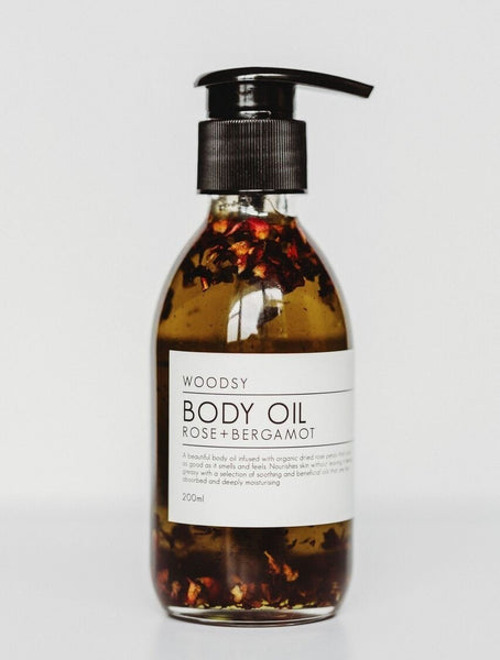 Body Oil - Rose + Bergamot + Patchoulli – Woodsy Botanics